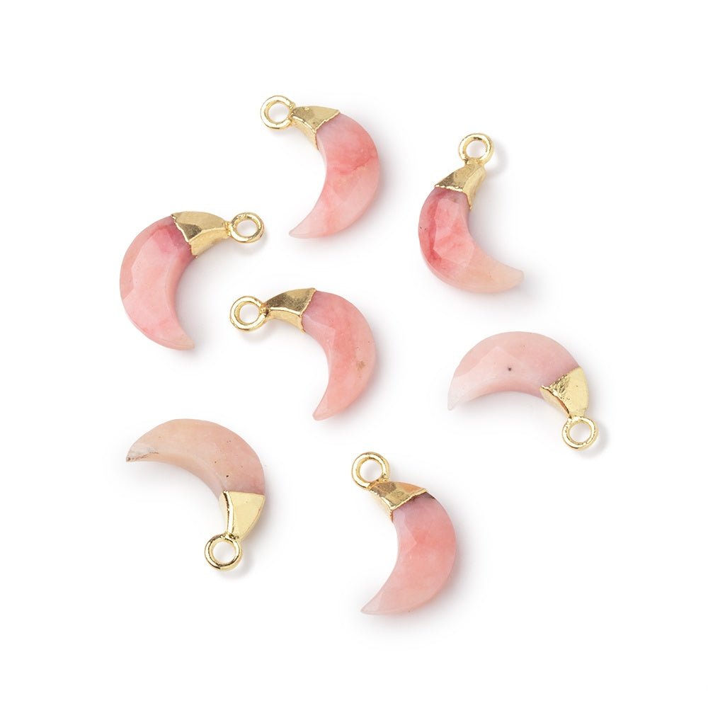 12x4.5mm Gold Leafed Pink Peruvian Opal Faceted Crescent Moon 1 Pendan
