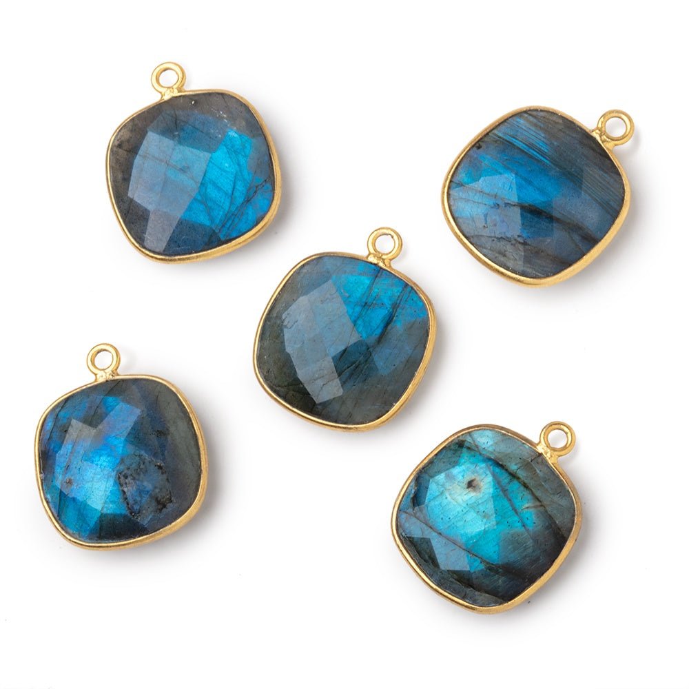 16mm Vermeil Bezel Labradorite Faceted Cushion with Blue Flash 1 Penda