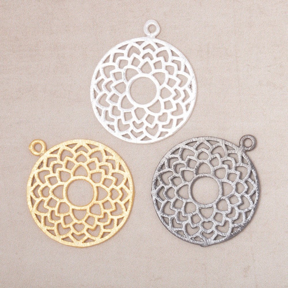 29.5mm Brushed Filigree Coin Charm Set of 2 pieces