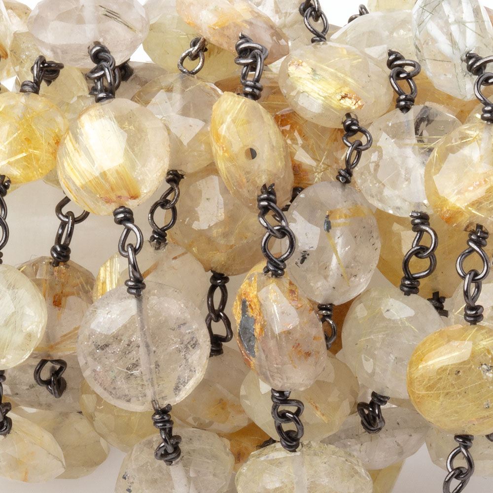 7-8mm Rutilated Quartz Faceted Coins on Black Gold over .925 Silver Ch