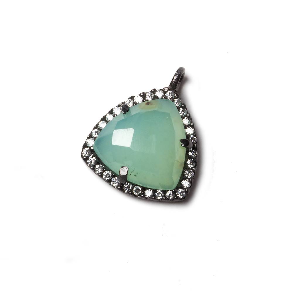 15.5mm Black Gold Bezel White CZ and Chrysoprase Triangle Pendant 1 pi