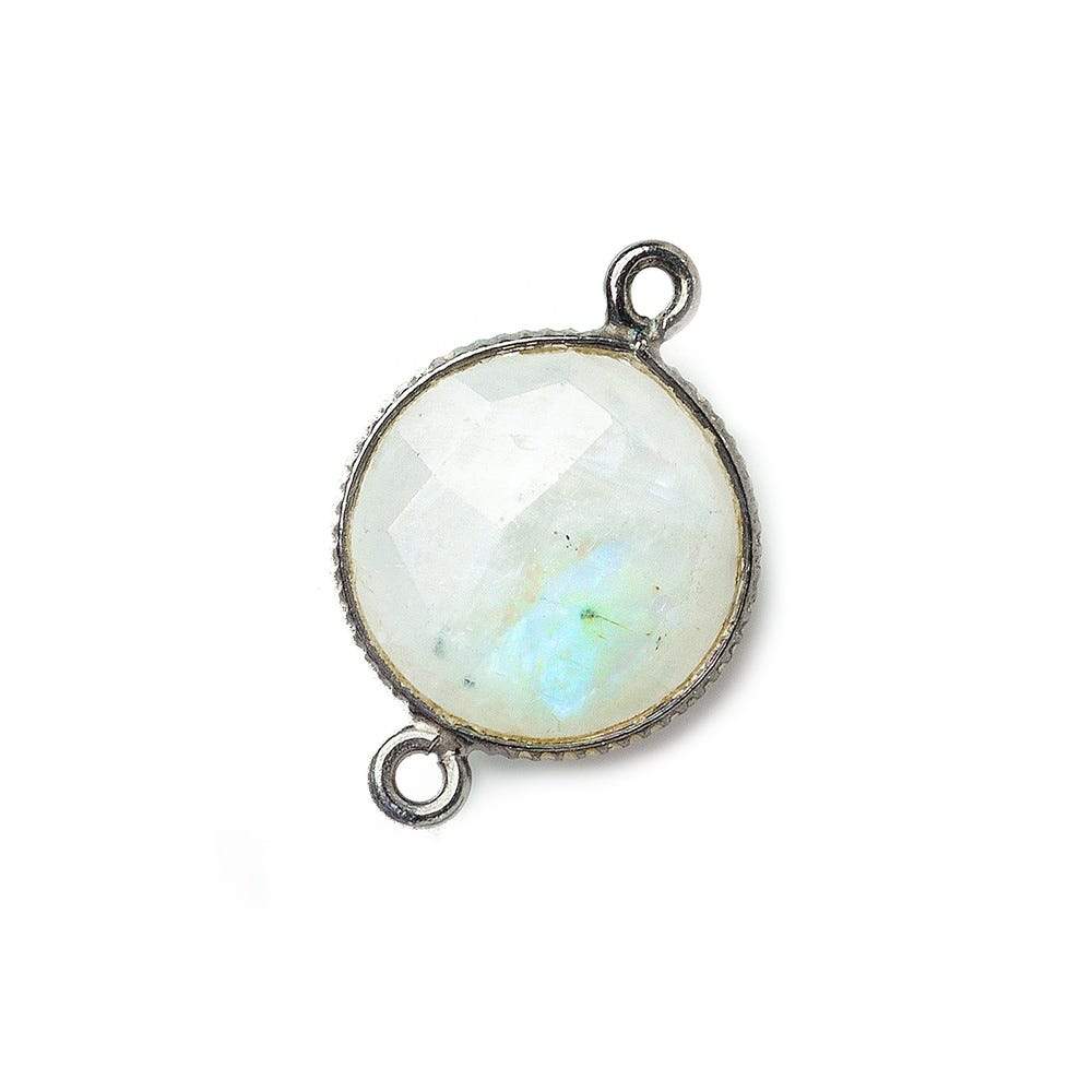 15mm Black Gold .925 Corrugated Bezel Rainbow Moonstone Coin 2 ring Co