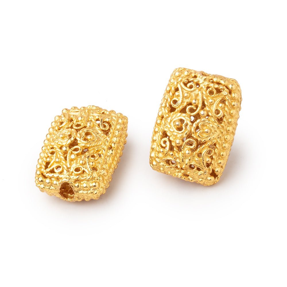 18x13mm 22kt Gold Plated Copper Filigree Rectangle Set of 2 Beads
